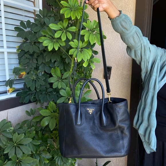 Prada | Bags | Prada Vitello Daino Shopping Tote Black | Poshmark